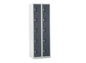 4061753004017 - eurokraft basic AMSTERDAM Schließfachschrank 2 Abteile BxH 600 x 1800 mm 10 Fächer Drehriegel für Vorhängeschloss basaltgrau lichtgrau