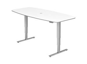 4032062176542 - HAMMERBACHER Konferenztisch XDSM22 weiß Tonnenform T-Fuß-Gestell silber 2200 x 1030 x 620 - 1270 cm