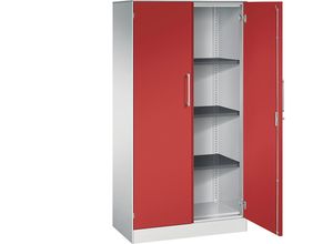 4062084797944 - Flügeltürenschrank ASISTO Höhe 1617 mm Breite 800 mm 3 Fachböden lichtgrau feuerrot