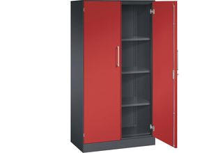 4062084798002 - Flügeltürenschrank ASISTO Höhe 1617 mm Breite 800 mm 3 Fachböden schwarzgrau feuerrot