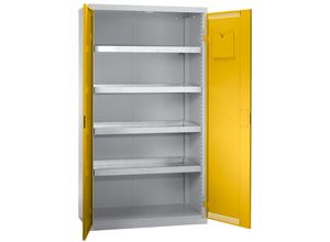 4031068146665 - Umweltschrank und Gefahrstoffschrank mit Zwangsbelüftung HxBxT 180x100x50 cm 4 dichtgeschweißte Wannen lichtgrau   signalgelb