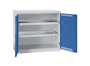 4031068146610 - Umweltschrank und Gefahrstoffschrank mit Zwangsbelüftung HxBxT 90x100x50 cm 2 dichtgeschweißte Wannen lichtgrau   enzianblau - Stumpf