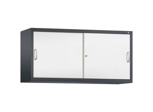 4063332006474 - ACURADO Aufsatzschrank mit Schiebetüren 2 Fachböden HxBxT 790 x 1600 x 500 mm schwarzgrau   verkehrsweiß