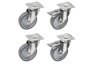 4251260104946 - Set aus thermoplastischen Gummireifen Gehäuse Edelstahl Montageplatte 4 Lenkrollen davon 2 mit Doppelstopp Rad-Ø x Breite 100 x 32 mm Proroll