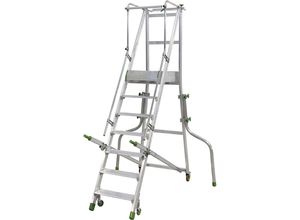 8028406108283 - Mobile Alu-Podesttreppe klappbar mit gerieften Aluminiumstufen 7 Stufen inkl Plattform