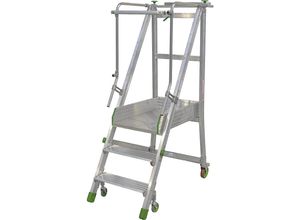 8028406000006 - Mobile Alu-Podesttreppe klappbar mit gerieften Aluminiumstufen 3 Stufen inkl Plattform