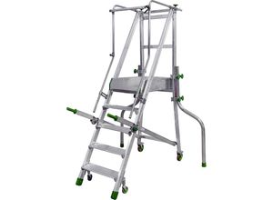 8028406108269 - Mobile Alu-Podesttreppe klappbar mit gerieften Aluminiumstufen 5 Stufen inkl Plattform