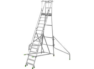 8028406108351 - Mobile Alu-Podesttreppe klappbar mit gerieften Aluminiumstufen 15 Stufen inkl Plattform