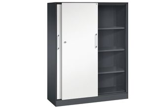 4062084808121 - C+P Schiebetürenschrank Asisto H1635xB1200xT435mm Korpus Schwarzgrau Fronten Verkehrsweiß Anzahl Fächer 3