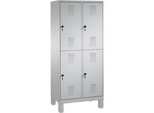 4059096738782 - EVOLO Garderobenschrank doppelstöckig mit Füßen 2 Abteile je 2 Fächer Abteilbreite 400 mm weißaluminium   weißaluminium