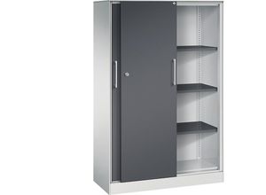 4062084808404 - C+P Schiebetürenschrank Asisto H1635xB1000xT435mm Korpus Lichtgrau Fronten Schwarzgrau Anzahl Fächer 3