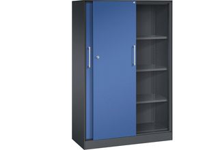 4062084808299 - C+P Schiebetürenschrank Asisto H1635xB1000xT435mm Korpus Schwarzgrau Fronten Enzianblau Anzahl Fächer 3