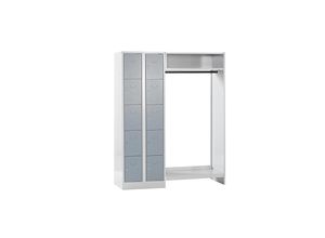 4250618249681 - Schließfachgarderoben-System 10 Fächer links 10 Kleiderbügel Gesamtbreite 1470 mm Fachbreite 298 mm silbergrau lichtgrau