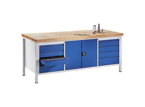 4040376982582 - Werkbank Gestellbauweise 8 Schubladen Größe L 1 Werkzeugschrank Tiefe 900 mm Breite 2000 mm