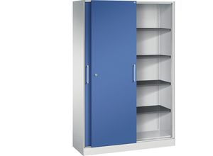 4059369533755 - C+P Schiebetürenschrank Asisto H1980xB1200xT435mm Korpus Lichtgrau Fronten Enzianblau Anzahl Fächer 4