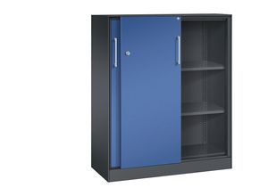 4062084808718 - C+P Schiebetürenschrank Asisto H1310xB1000xT435mm Korpus Schwarzgrau Fronten Enzianblau Anzahl Fächer 2