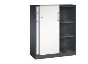 4062084630128 - C+P Schiebetürenschrank Asisto H1310xB1000xT435mm Korpus Schwarzgrau Fronten Verkehrsweiß Anzahl Fächer 2