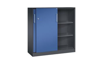 4062084808503 - C+P Schiebetürenschrank Asisto H1310xB1200xT435mm Korpus Schwarzgrau Fronten Enzianblau Anzahl Fächer 2