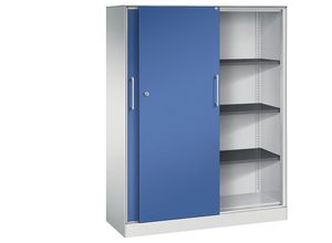 4062084808213 - C+P Schiebetürenschrank Asisto H1635xB1200xT435mm Korpus Lichtgrau Fronten Enzianblau Anzahl Fächer 3