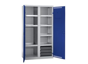 4031068146801 - Umweltschrank mit Türlochung HxBxT 1800 x 1000 x 500 mm 7 Wannenböden lichtgrau   enzianblau