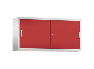 4063332004968 - ACURADO Aufsatzschrank mit Schiebetüren 2 Fachböden HxBxT 790 x 1600 x 400 mm lichtgrau   feuerrot