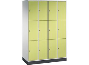 4061261143987 - INTRO Stahl-Schließfachschrank Fachhöhe 580 mm BxT 1220 x 500 mm 12 Fächer Korpus lichtgrau Türen viridingrün