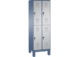 4059096739598 - EVOLO Garderobenschrank doppelstöckig mit Füßen 2 Abteile je 2 Fächer Abteilbreite 300 mm fernblau   weißaluminium