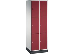 4025314694642 - INTRO Stahl-Schließfachschrank Fachhöhe 580 mm BxT 620 x 500 mm 6 Fächer Korpus lichtgrau Türen rubinrot