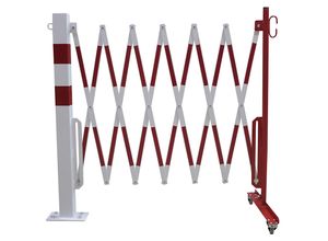 4250912308169 - CrashStop Sperrpfosten mit Scherengitter Vierkantrohr 70 x 70 mm zum Aufdübeln reflektierend rot   weiß Länge max 3600 mm