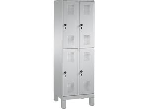 4059096739499 - EVOLO Garderobenschrank doppelstöckig mit Füßen 2 Abteile je 2 Fächer Abteilbreite 300 mm weißaluminium   weißaluminium