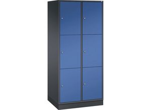 4061261148333 - INTRO Stahl-Schließfachschrank Fachhöhe 580 mm BxT 820 x 600 mm 6 Fächer Korpus schwarzgrau Türen enzianblau