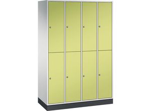 4061261121688 - INTRO doppelstöckiger Stahl-Garderobenschrank BxT 1220 x 500 mm 8 Fächer Korpus lichtgrau Türen viridingrün