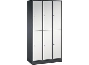 4056211101469 - INTRO doppelstöckiger Stahl-Garderobenschrank BxT 920 x 500 mm 6 Fächer Korpus schwarzgrau Türen lichtgrau