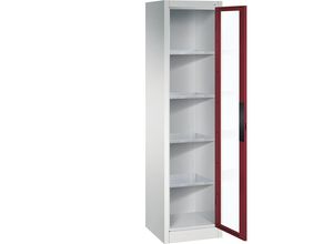 4069361424708 - Sichtfenster-Flügeltürschrank HxBxT 1950 x 502 x 500 mm 4 Fachböden lichtgrau   rubinrot C+P