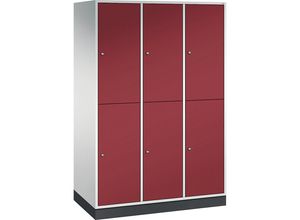 4061261139799 - INTRO doppelstöckiger Stahl-Garderobenschrank BxT 1220 x 600 mm 6 Fächer Korpus lichtgrau Türen rubinrot