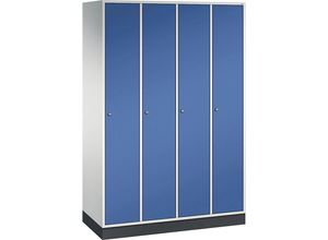 4025314651683 - C+P Garderobenschrank Intro H1950xB1220xT490mm Korpus Lichtgrau Türen Enzianblau Abteile 4 Abteilbreite 300 Fächer 4 Zylinderschloss