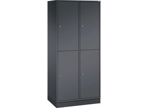 4061261122098 - INTRO doppelstöckiger Stahl-Garderobenschrank BxT 820 x 500 mm 4 Fächer Korpus schwarzgrau Türen schwarzgrau