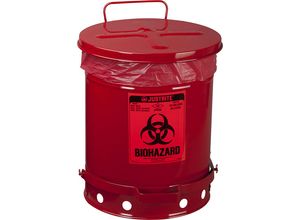 0697841052482 - Stahlblech-Sicherheits-Entsorgungsbehälter für biogefährliche Abfälle BIOHAZARD-Aufkleber Volumen 34 l mit Pedal rot ab 5 Stk Justrite
