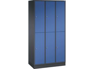 4025314663365 - INTRO doppelstöckiger Stahl-Garderobenschrank BxT 920 x 500 mm 6 Fächer Korpus schwarzgrau Türen enzianblau