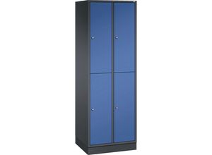 4061261121114 - INTRO doppelstöckiger Stahl-Garderobenschrank BxT 620 x 500 mm 4 Fächer Korpus schwarzgrau Türen enzianblau