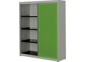 4250633331989 - mauser Schiebetürenschrank akustisch wirksam Stahlplatte HxBxT 1516 x 1200 x 432 mm 3 Fachböden weißaluminium   gelbgrün   weißaluminium