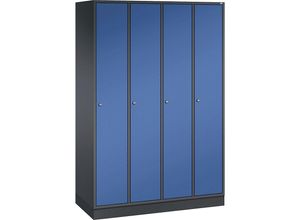 4061261120742 - C+P Garderobenschrank Intro H1950xB1220xT490mm Korpus Schwarzgrau Türen Enzianblau Abteile 4 Abteilbreite 300 Fächer 4 Zylinderschloss