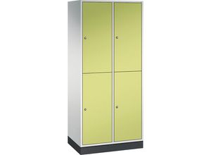 4061261122142 - INTRO doppelstöckiger Stahl-Garderobenschrank BxT 820 x 500 mm 4 Fächer Korpus lichtgrau Türen viridingrün