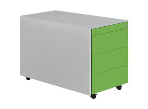 4250633325902 - mauser Schubladencontainer mit Rollen HxT 570 x 800 mm Stahlplatte 3 Schubladen weißaluminium   gelbgrün   weißaluminium