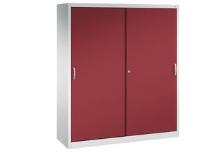 4063332006047 - ACURADO Schiebetürenschrank 6 Fachböden 2 Schließfächer HxBxT 1950 x 1600 x 500 mm lichtgrau   rubinrot