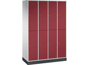 4025314663716 - INTRO doppelstöckiger Stahl-Garderobenschrank BxT 1220 x 500 mm 8 Fächer Korpus lichtgrau Türen rubinrot