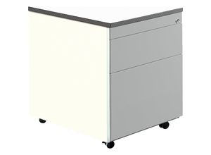 4250633325278 - mauser Schubladencontainer mit Rollen HxT 579 x 600 mm 1 Materialschub 1 Hängeregistratur reinweiß   weißaluminium   weiß