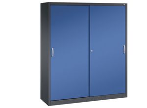 4063332005927 - ACURADO Schiebetürenschrank 6 Fachböden 2 Schließfächer HxBxT 1950 x 1600 x 500 mm schwarzgrau   enzianblau