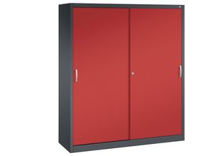 4063332005910 - ACURADO Schiebetürenschrank 6 Fachböden 2 Schließfächer HxBxT 1950 x 1600 x 500 mm schwarzgrau   feuerrot