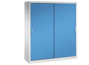 4060061888258 - ACURADO Schiebetürenschrank 6 Fachböden 2 Schließfächer HxBxT 1950 x 1600 x 500 mm lichtgrau   lichtblau